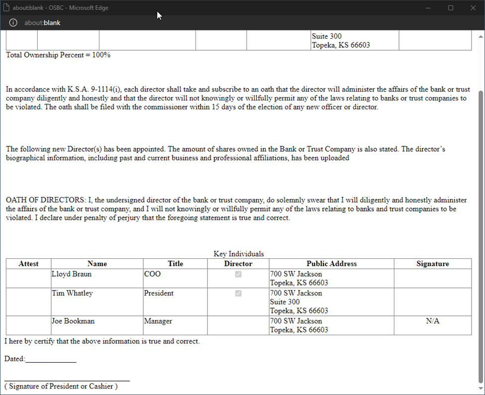 Online Oath of Officers – Kansas Office of the State Bank Commissioner